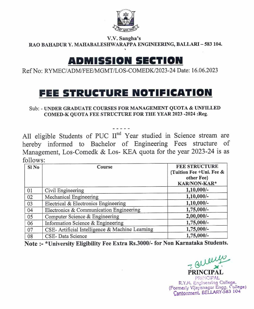 Fee Structure Rao Bahadur Y Mahabaleswarappa Engineering College Fee Structure Rao Bahadur Y Mahabaleswarappa Engineering College